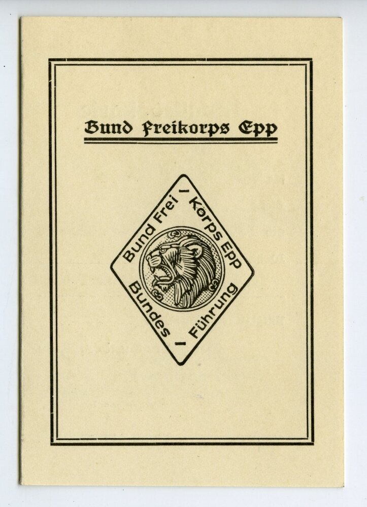 "Bund Freikorps Epp" Mitgliedskarte von 1934, 120,00
