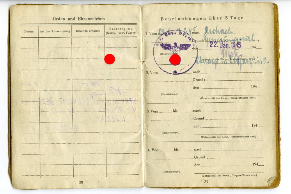 Soldbuch Waffen SS, ausgestellt am 7.August 1944 beim SS Pz.Grenadier