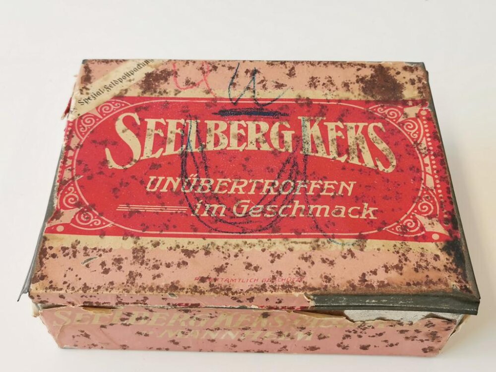 Leere Blechdose " Seelberg Keks" mit zusätzlicher Banderole " Spezial