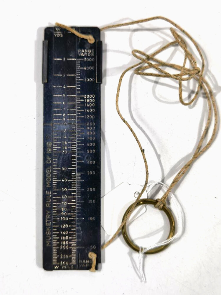 U.S. WWI "Musketry Rule Model of 1918" A small metal slide rule used
