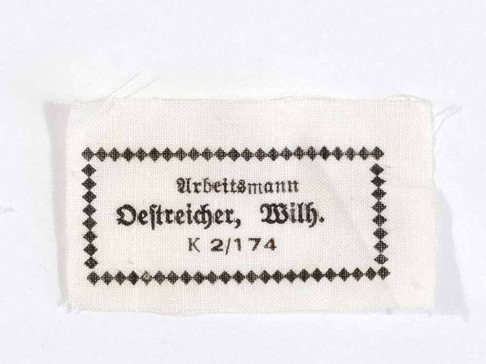 RAD, Wäscheetikett für einen Arbeitsmann, ca. 3,5 x 6 cm, Textil, neu