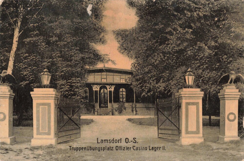 Ansichtskarte "Lamsdorf O.-S. Truppenübungsplatz Offizier Casino Lage