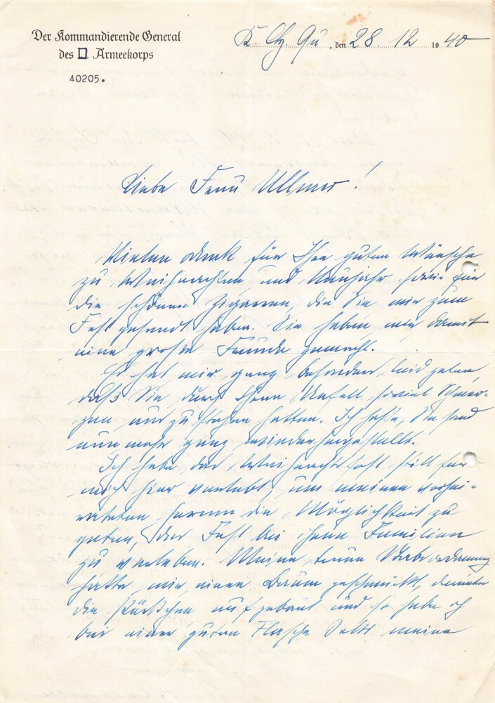 General der Kavallerie Georg Lindemann (L. Armeekorps), eigenhändige