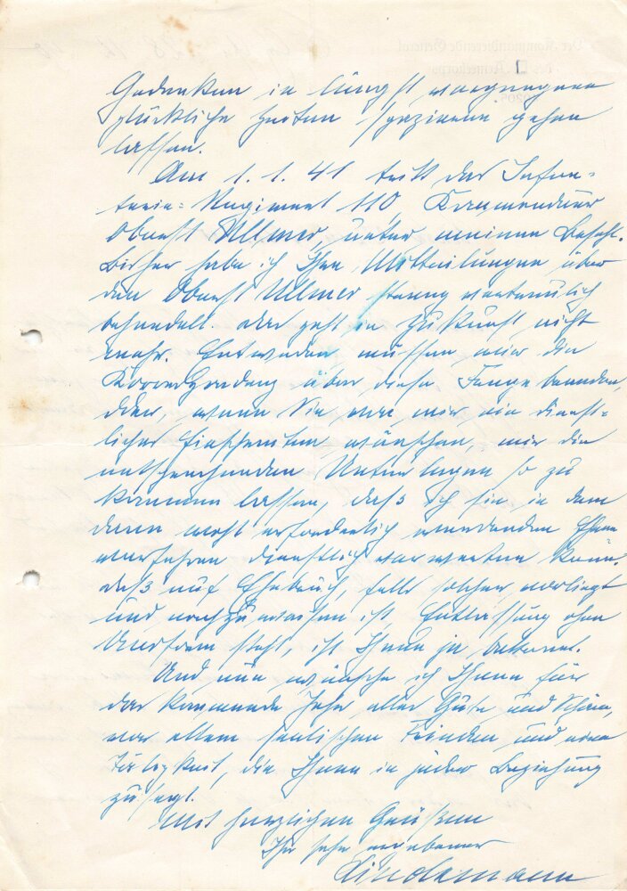 General der Kavallerie Georg Lindemann (L. Armeekorps), eigenhändige ...