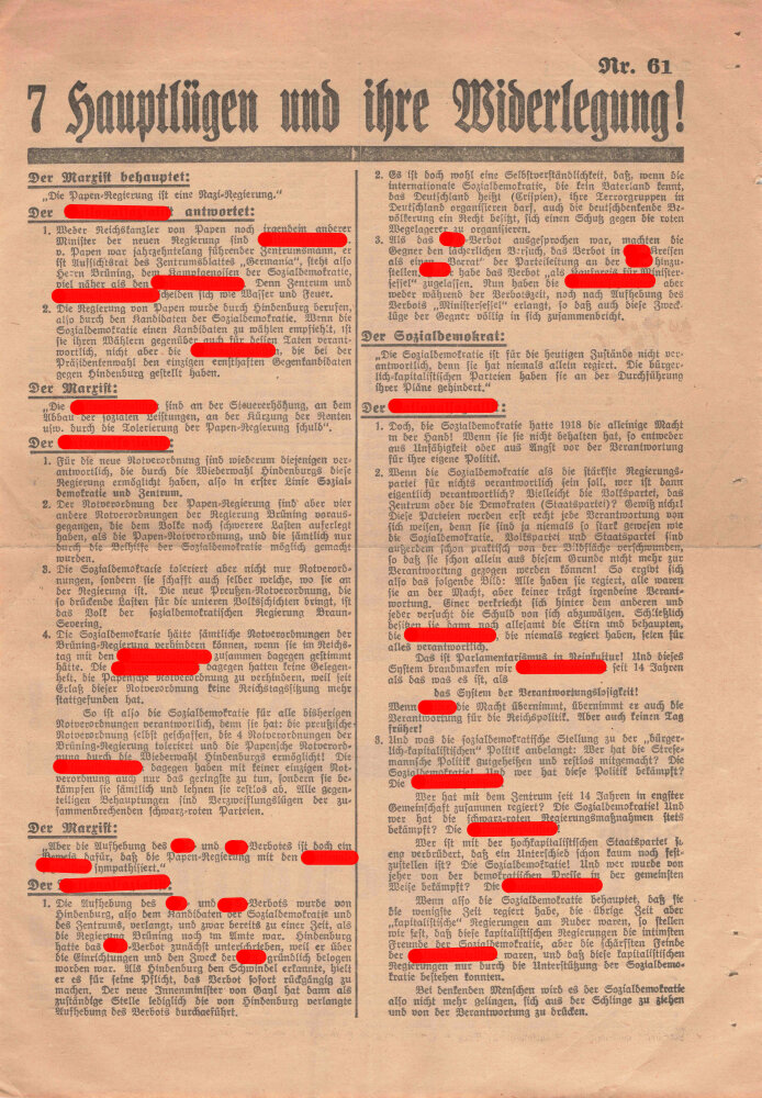 NSDAP Flugblatt "7 Hauptlügen und ihre Widerlegung", NSDAP Gau Hambur