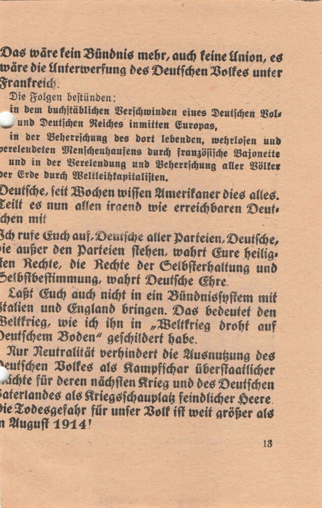 Tannenbergbund, Erich Ludendorff, Flugblatt/Broschüre "Genug der Vere