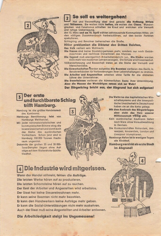 SPD/Eiserne Front, Liste 1, Flugblatt "Ein neuer Totentanz?", 2 lose ...