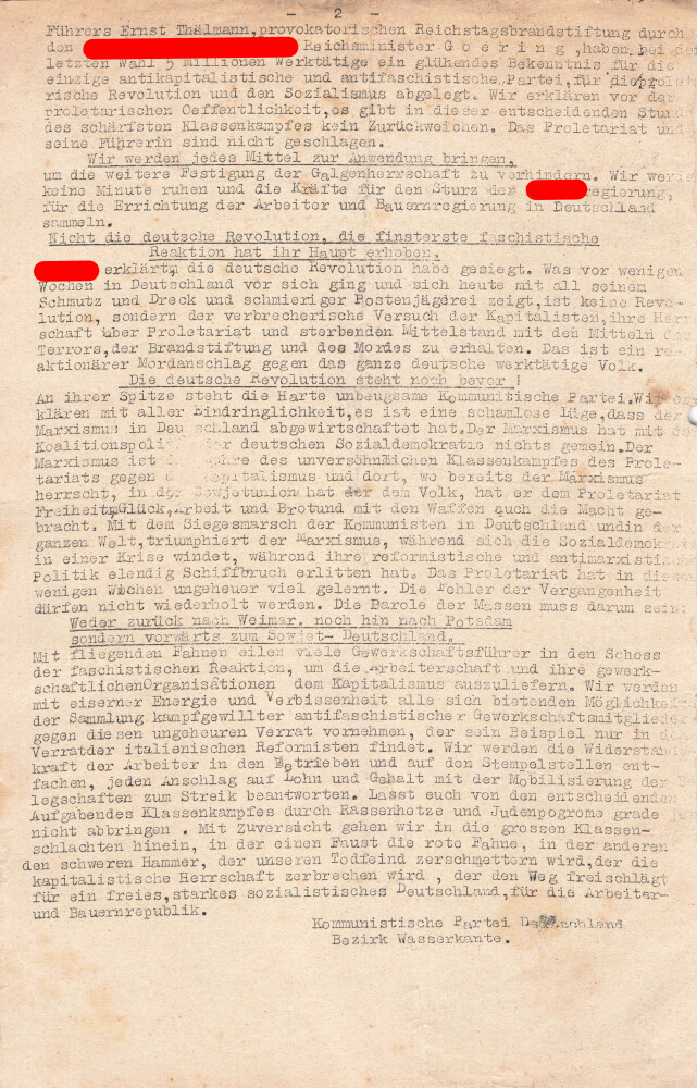 KPD Flugblatt "Kampferklärung der Kommunistischen Partei zur Regierun
