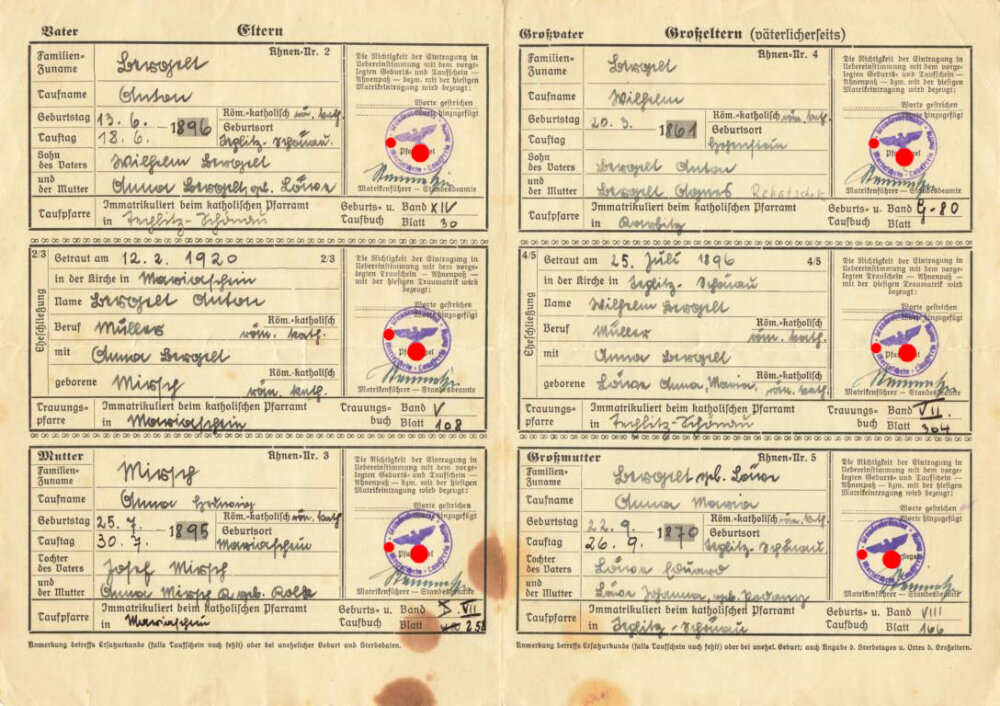 Sudetenland, "Der kleine Ariernachweis für Sudetendeutsche", vollstän